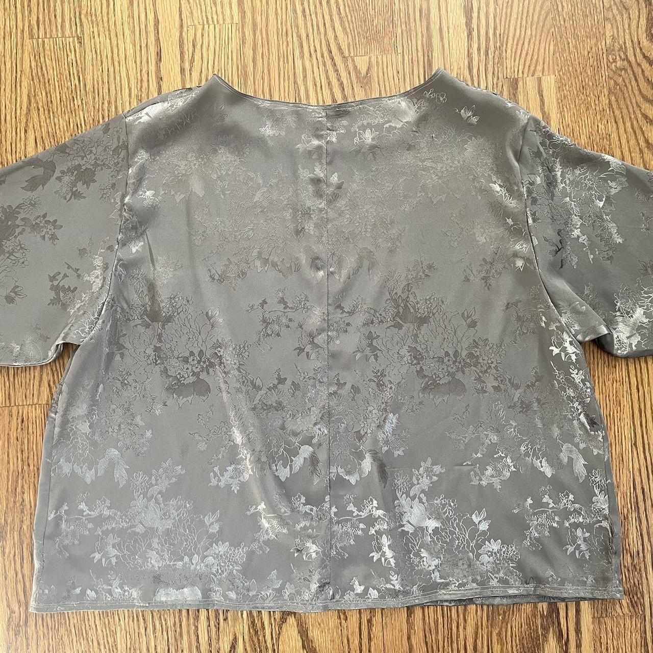 Shiny satiny flowy earth green top. Drapes nicely... - Depop