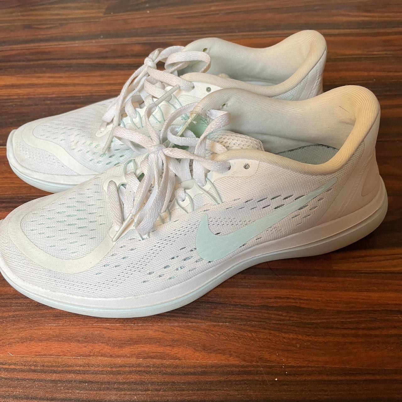 Nike flex white and mint running shoes. Comfy great... - Depop