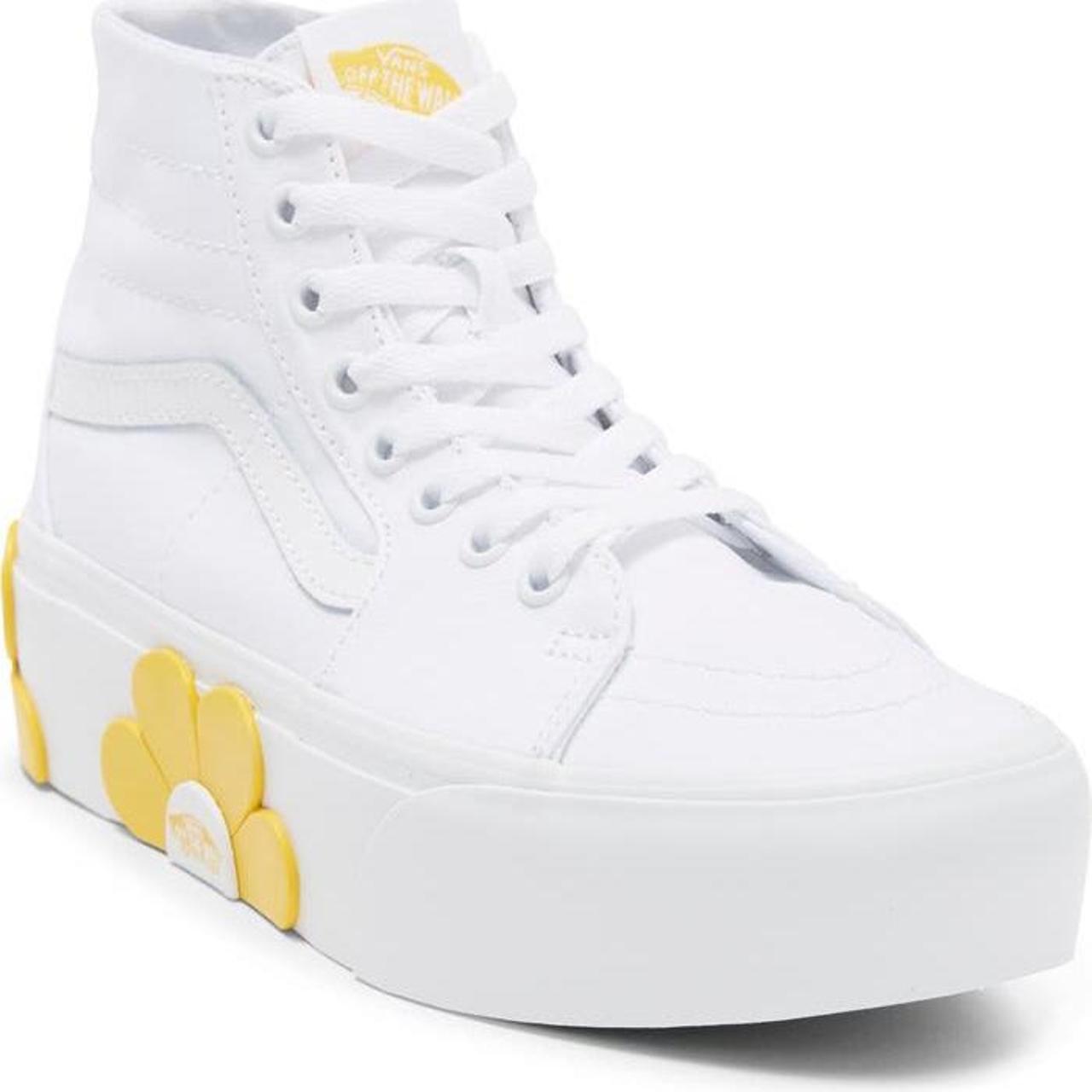Platform White Flower Vans -little west but just... - Depop