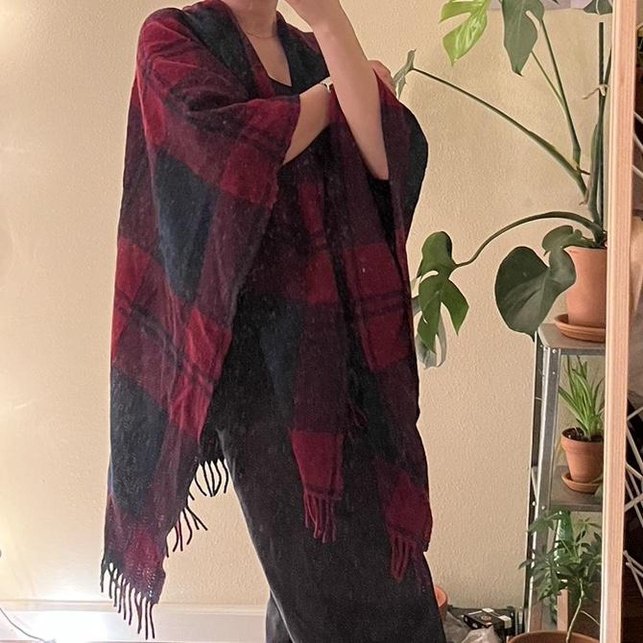 100% Scottish wool red and green plaid shawl - Depop