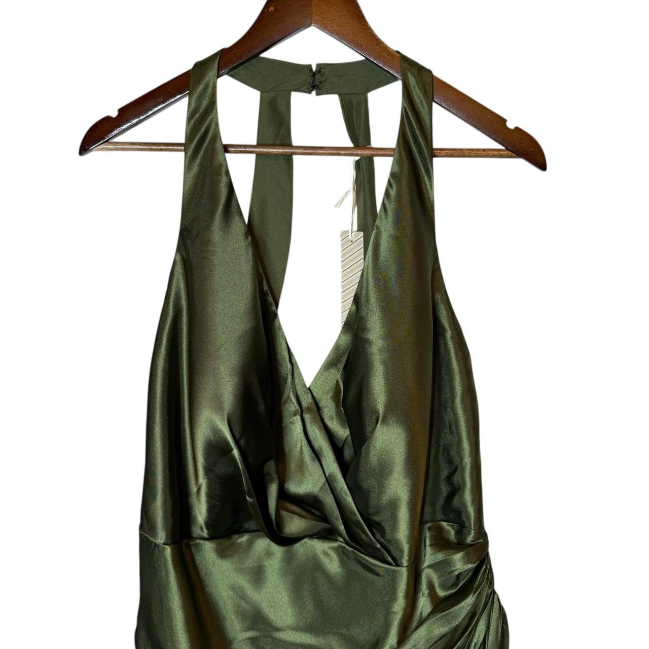 Olive Green Satin Halter Maxi Dress Gown Galina... | Depop
