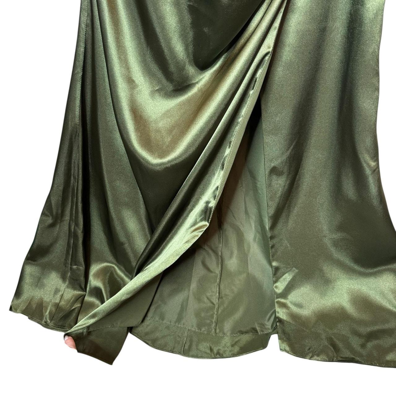 Olive Green Satin Halter Maxi Dress Gown Galina... | Depop