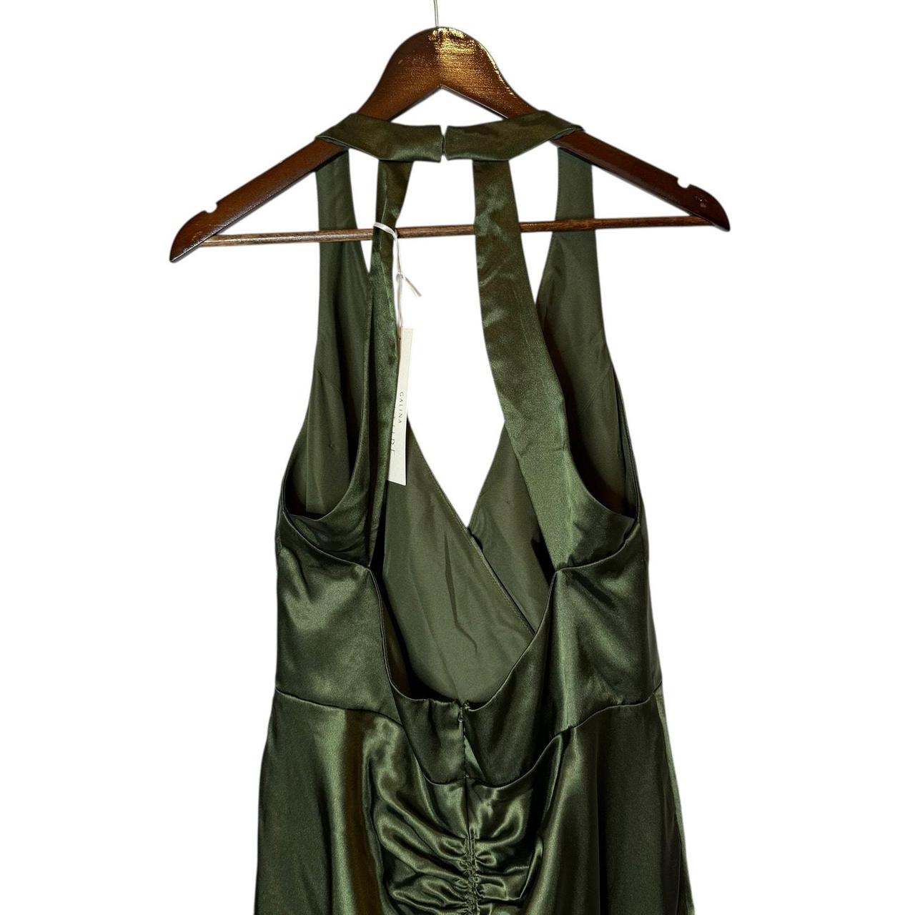 Olive Green Satin Halter Maxi Dress Gown Galina... | Depop
