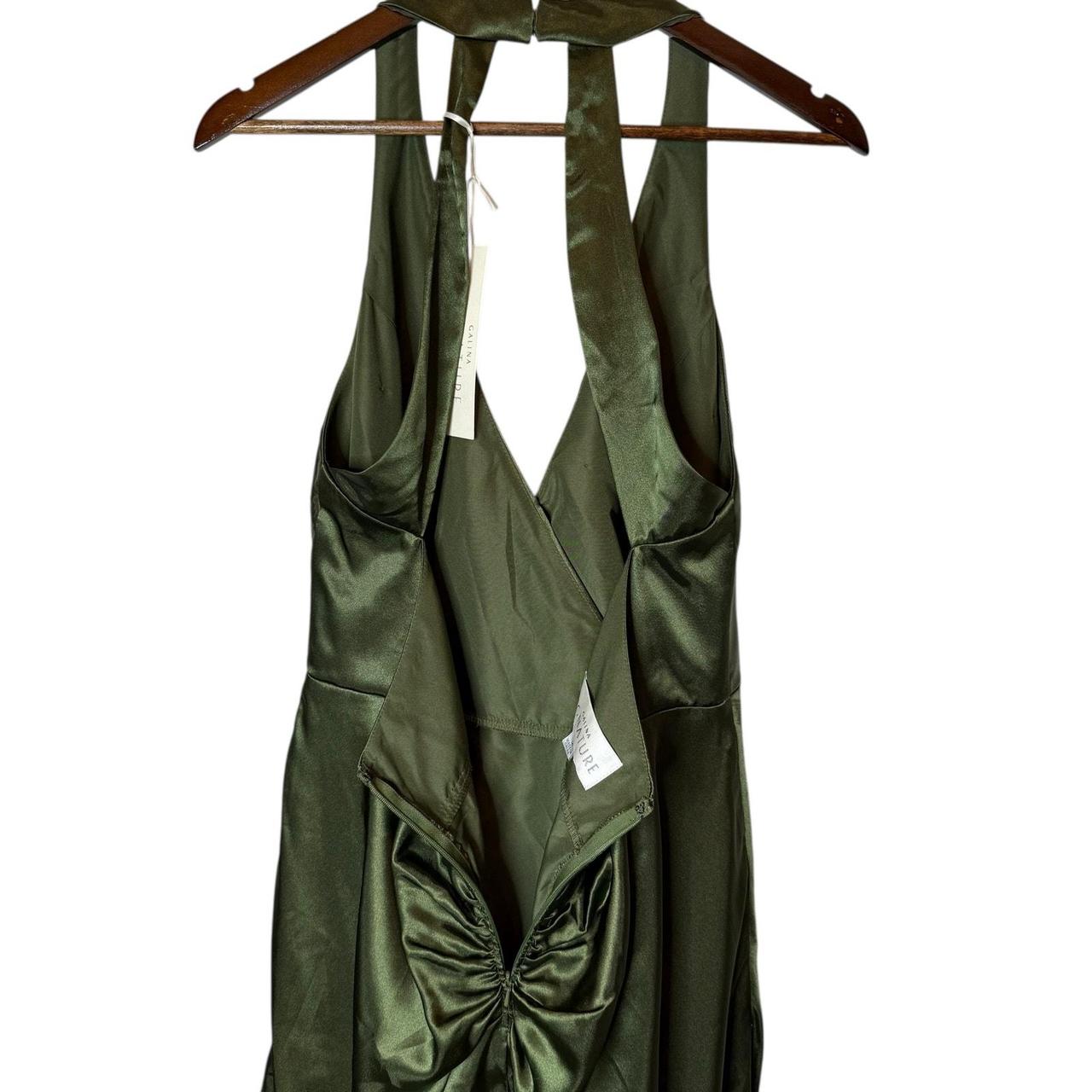 Olive Green Satin Halter Maxi Dress Gown Galina... | Depop