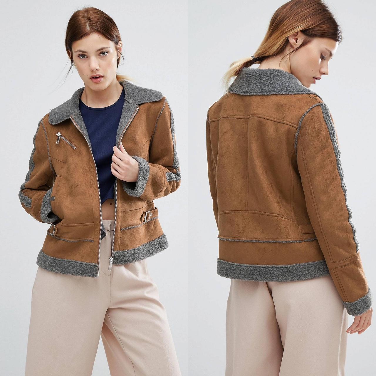 Urbancode London Tan/Grey Contrast Faux Shearling... - Depop