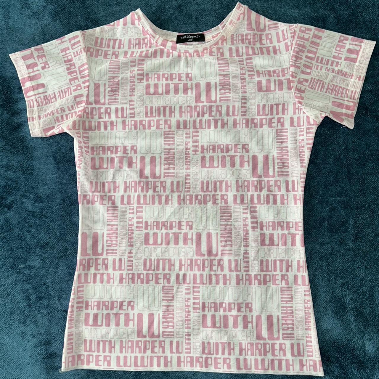 With Harper Lu - Monogram Tee in Baby Pink Worn a... - Depop