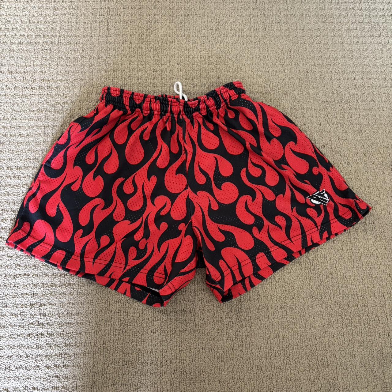 Red and black flame print shorts #skater | Depop