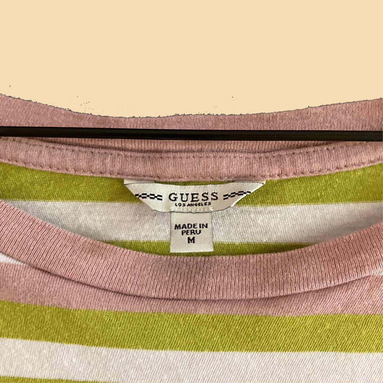 GUESS STRIPED T-SHIRT pink, white and green striped... - Depop