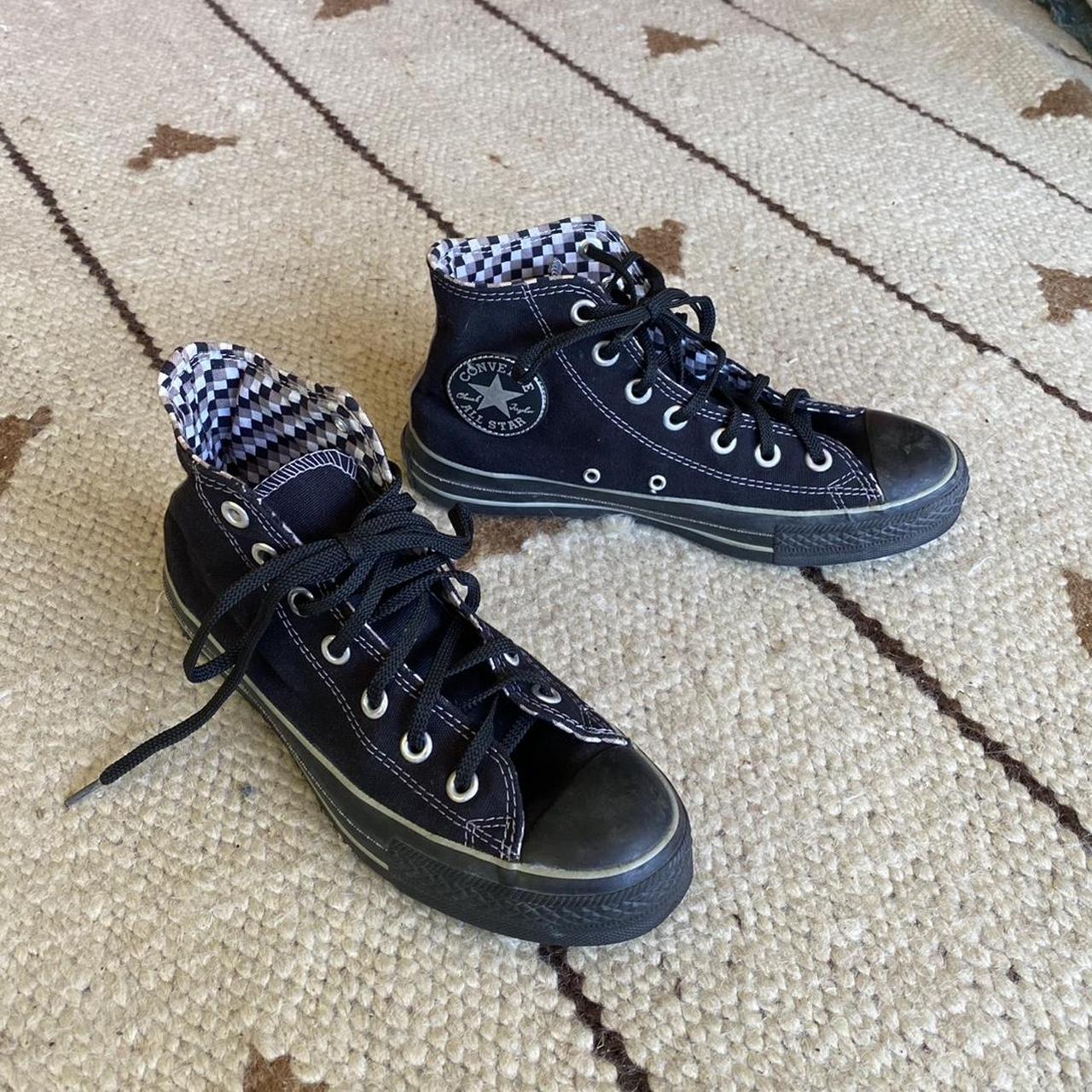 Black and grey Converse with checkered lining, since... | Depop