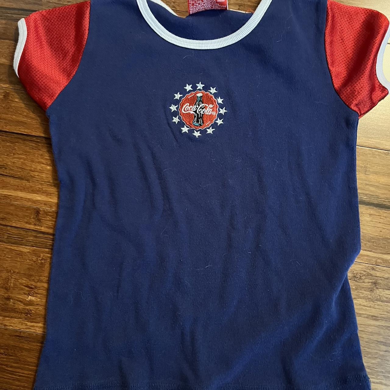 Coca-Cola Women's Navy and Red T-shirt | Depop
