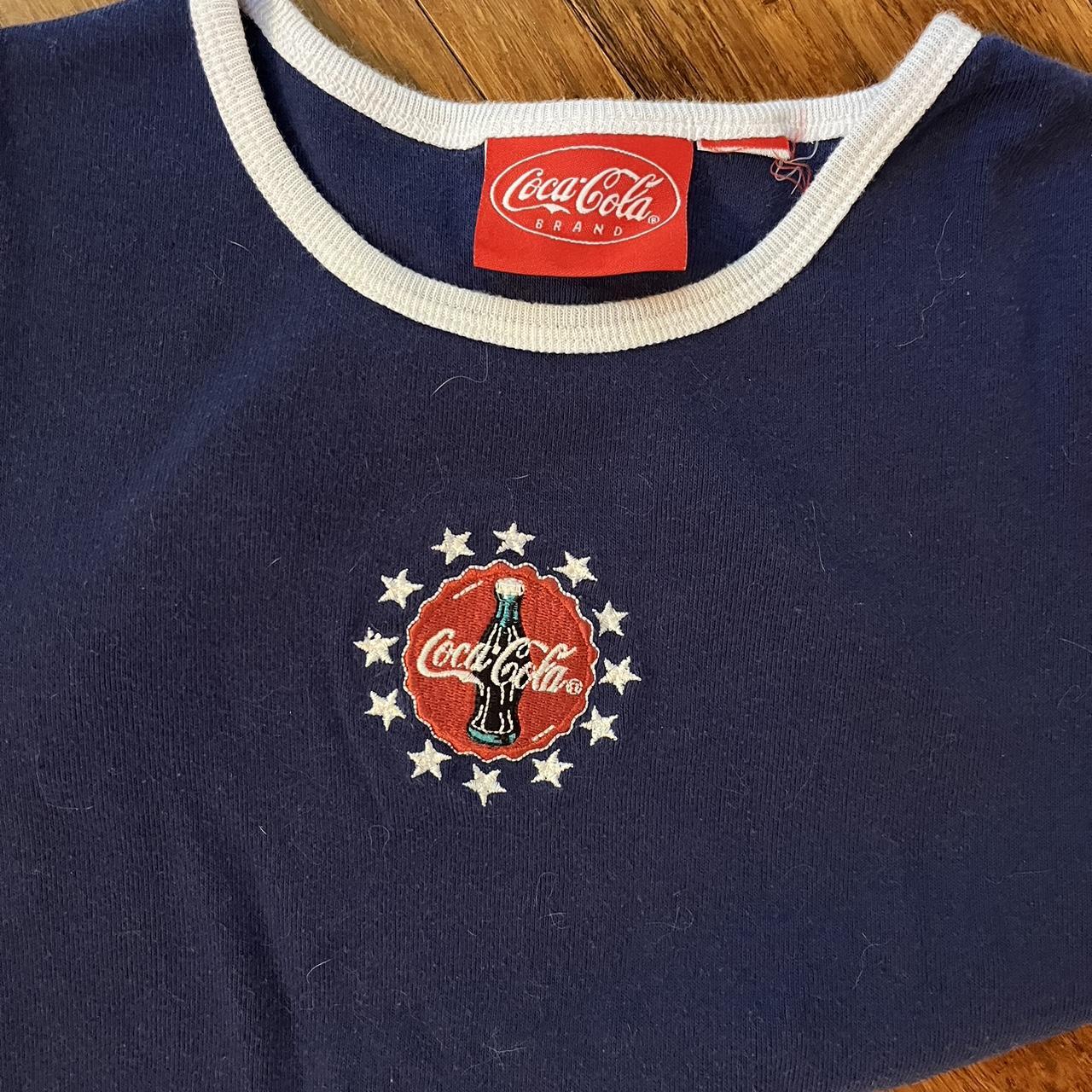 Coca-Cola Women's Navy and Red T-shirt | Depop