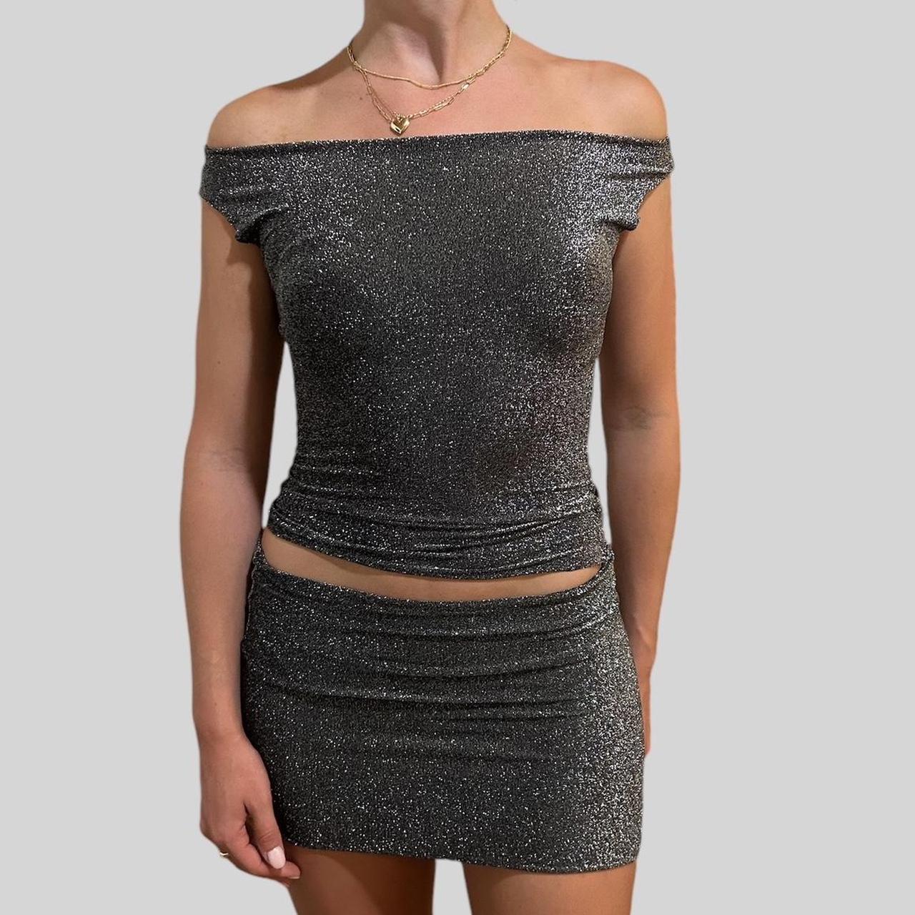 The cutest black shimmer top 🖤 Can be worn on OR off... - Depop