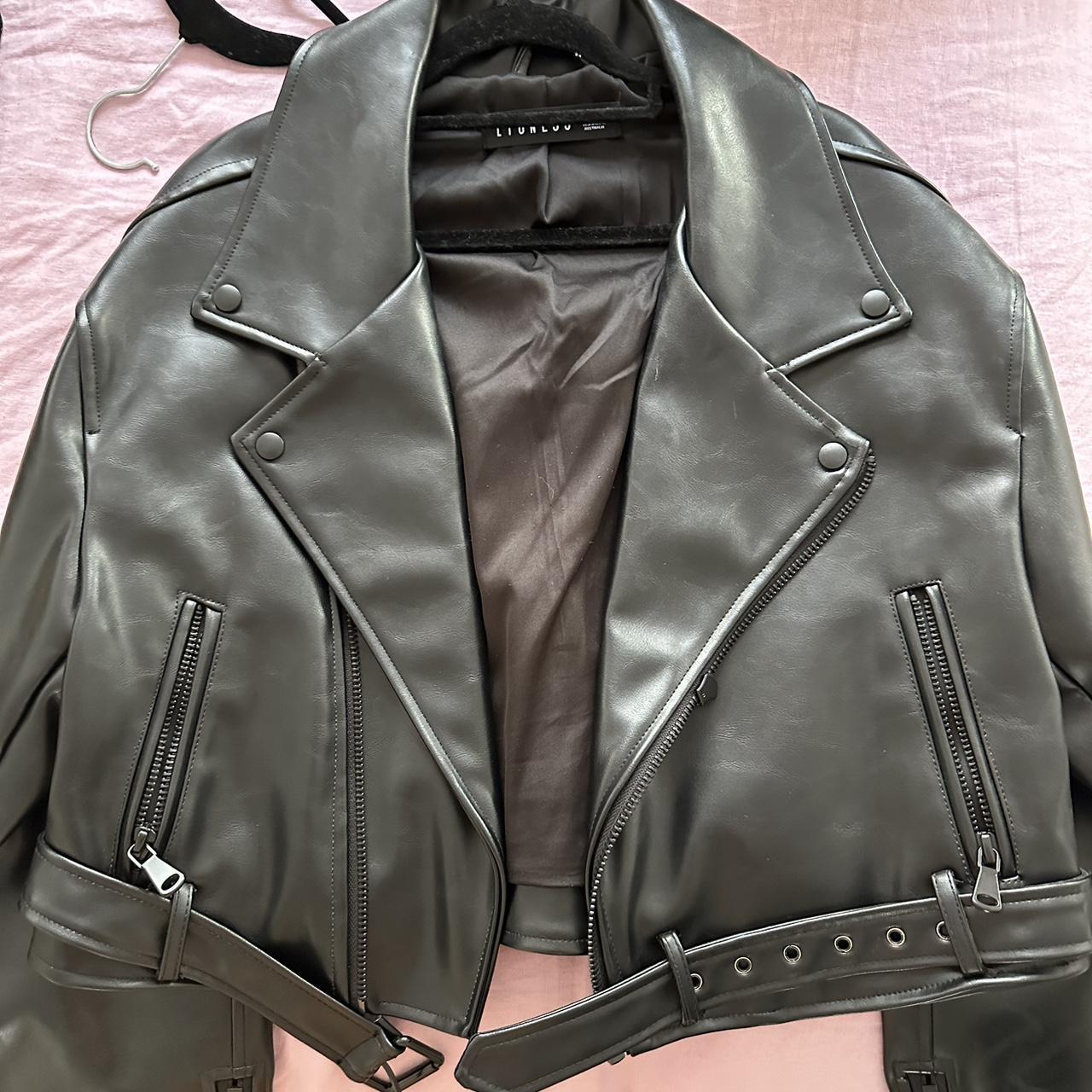 Lioness heavy leather jacket. Cropped style, box... - Depop