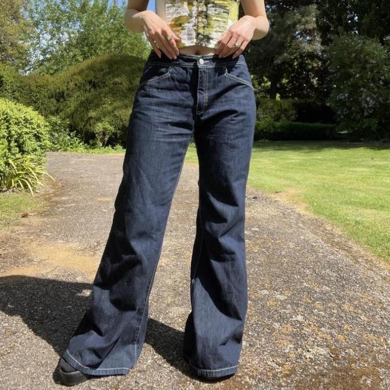 Early 2000s Roxy wide leg dark wash denim skater... - Depop