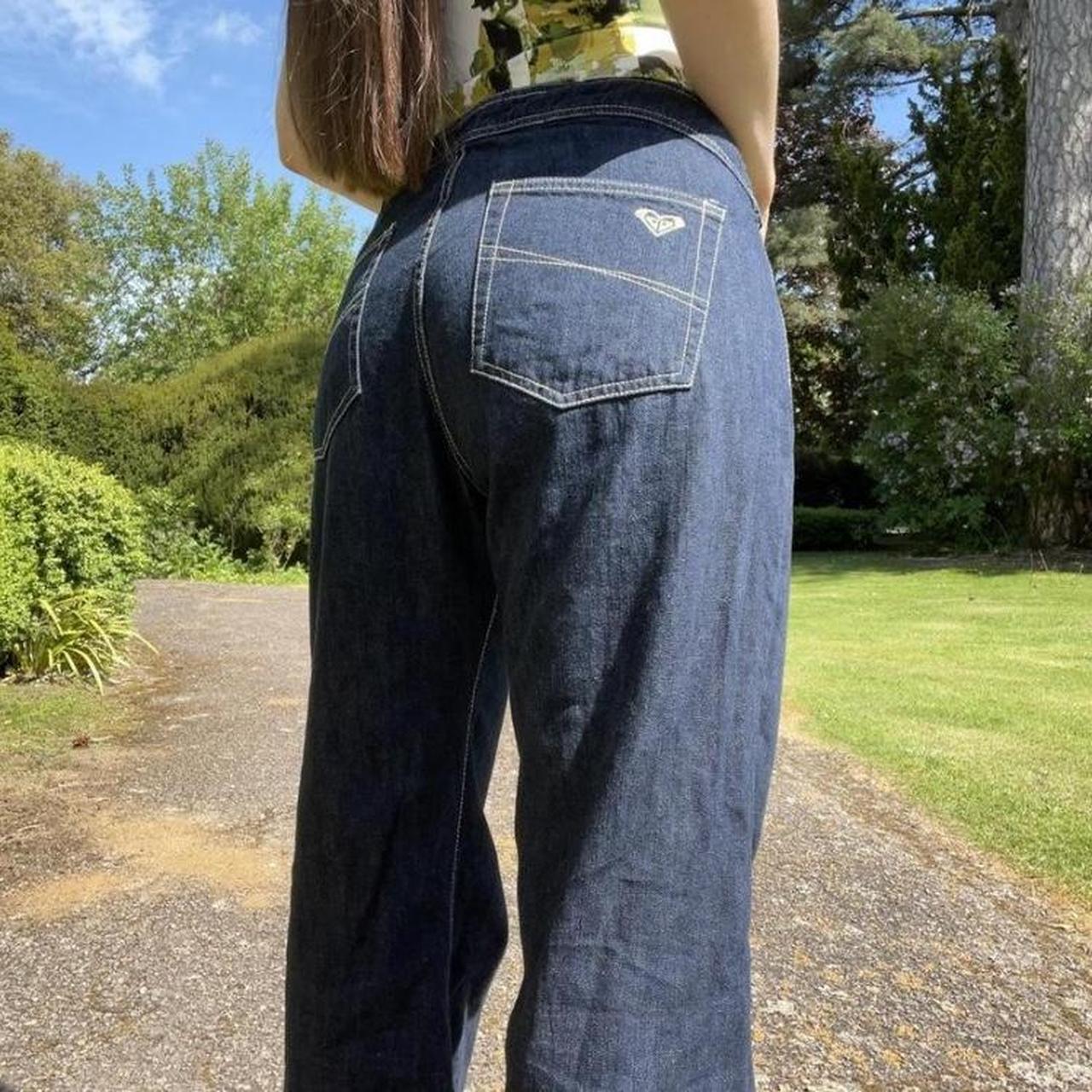 Early 2000s Roxy wide leg dark wash denim skater... - Depop