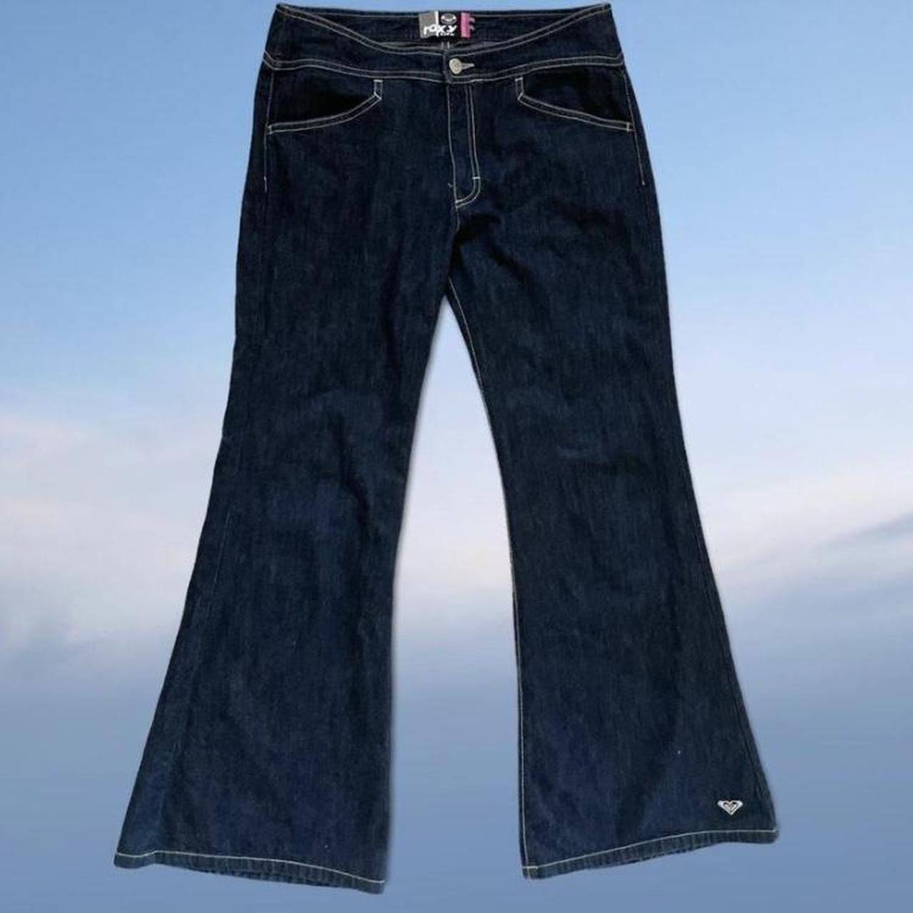 Early 2000s Roxy wide leg dark wash denim skater... - Depop