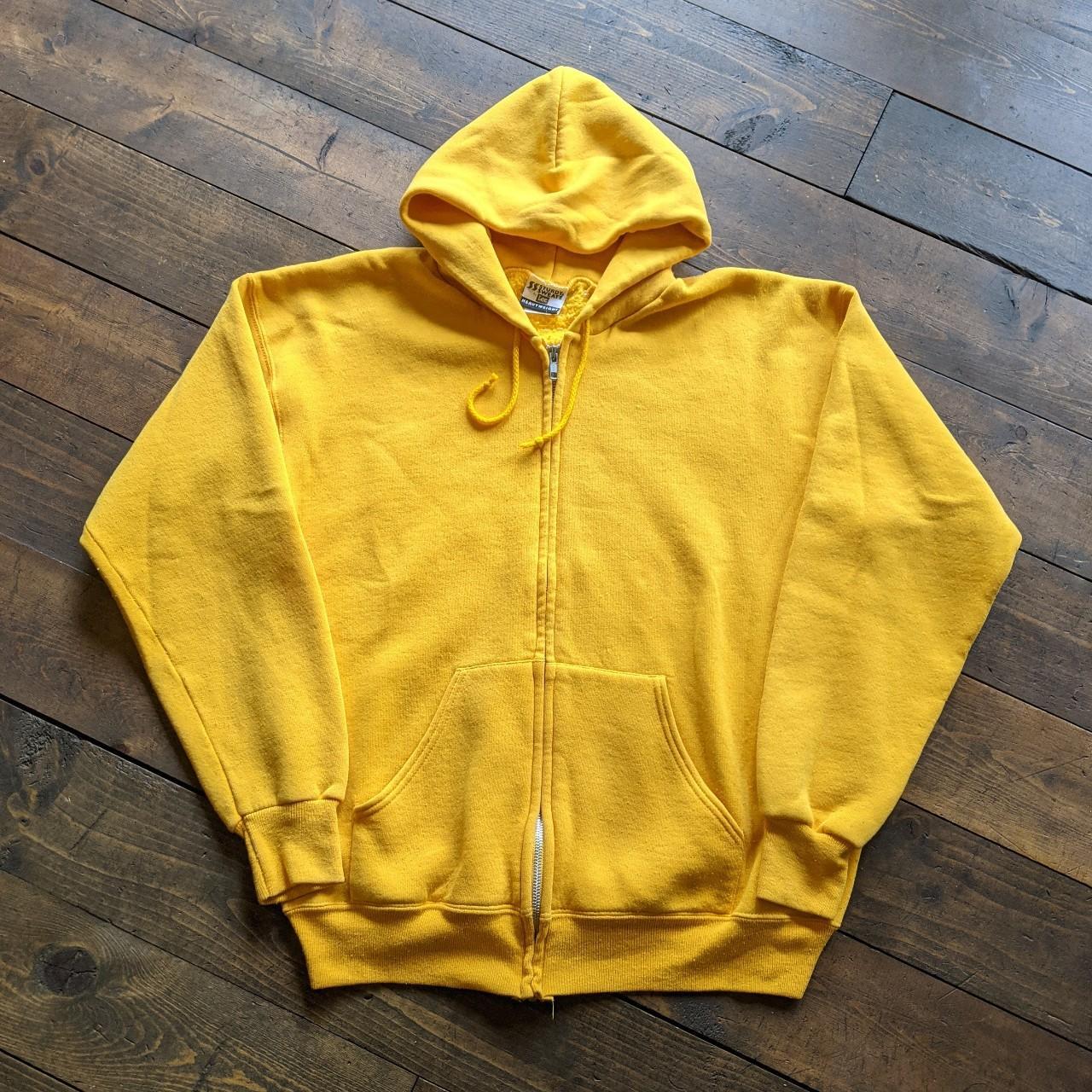 Vintage 90s yellow zip up hooded sweatshirt hoodie... - Depop