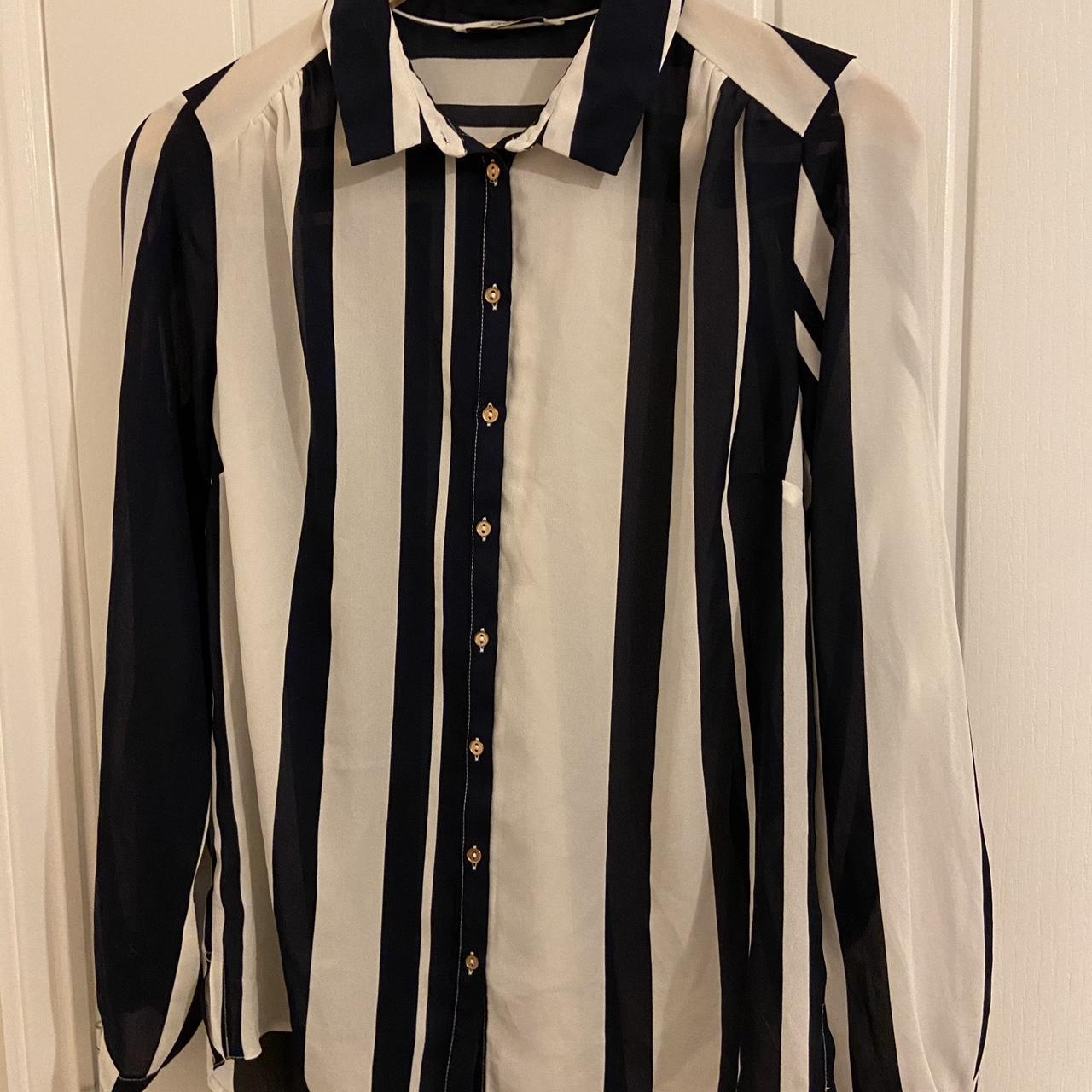 Navy & White George Shirt George shirt with blue... - Depop