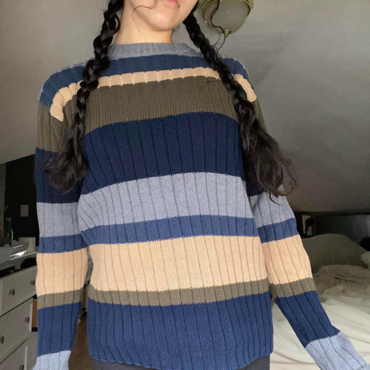 cozy earth tones striped sweater, perfect for the... - Depop