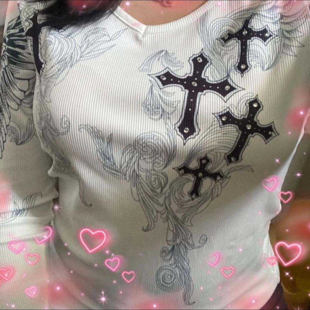 2010s aesthetic cross long sleeve shirt Good for... - Depop