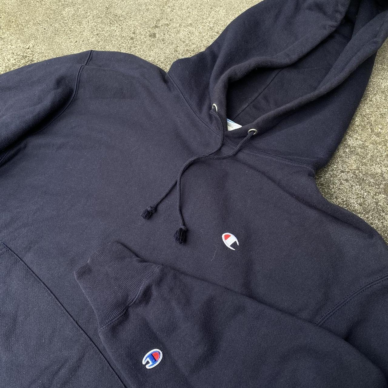 Champion Reverse Weave Hoodie in Navy Blue Used but... - Depop