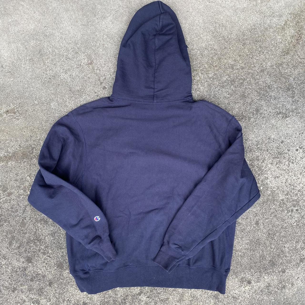 Champion Reverse Weave Hoodie in Navy Blue Used but... - Depop