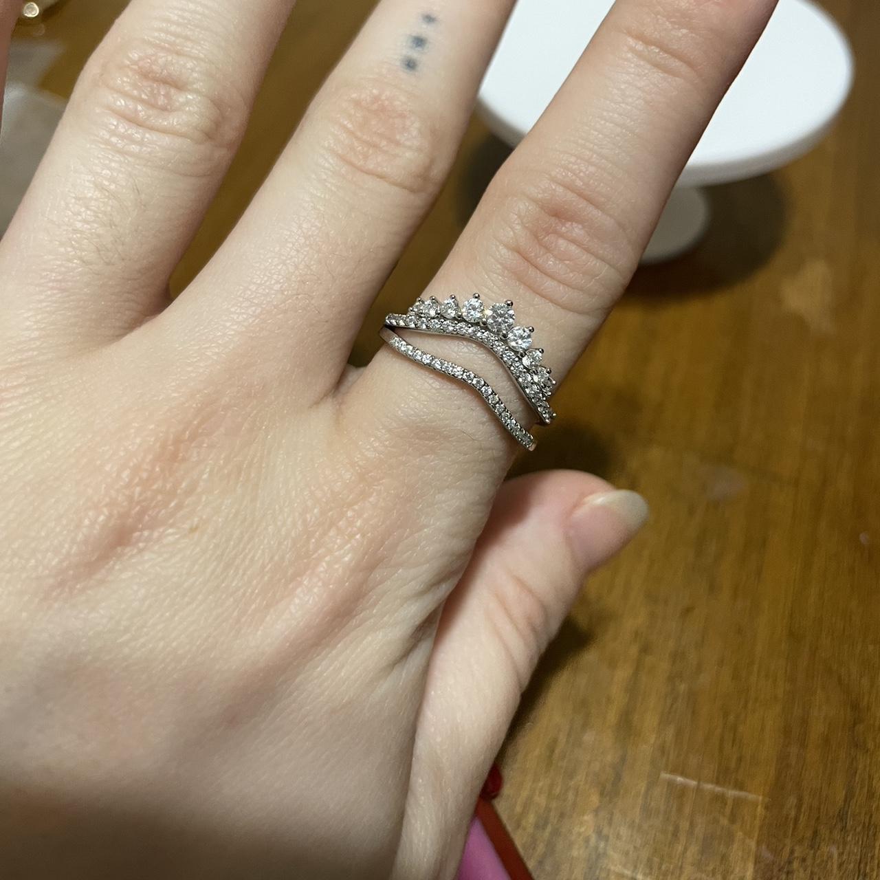 Silver 3D rhinestone crown ring set - 2 rings. Size... | Depop