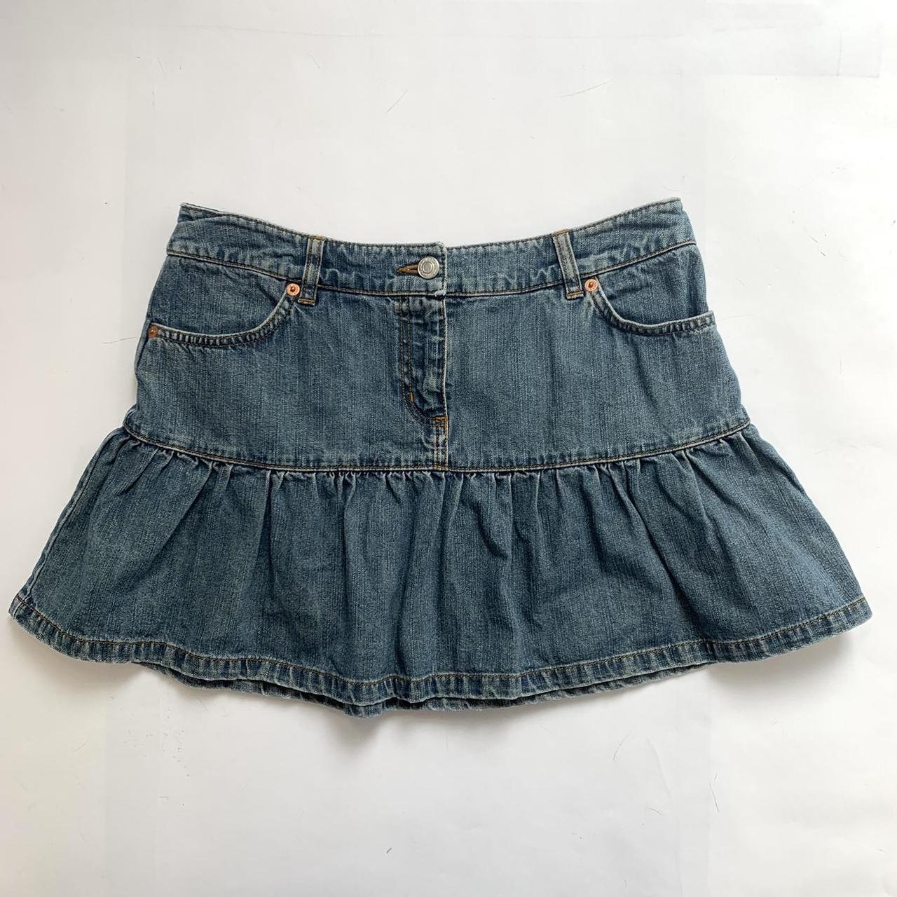 00s blue pleated denim mini skirt Brand is Oasis In... - Depop
