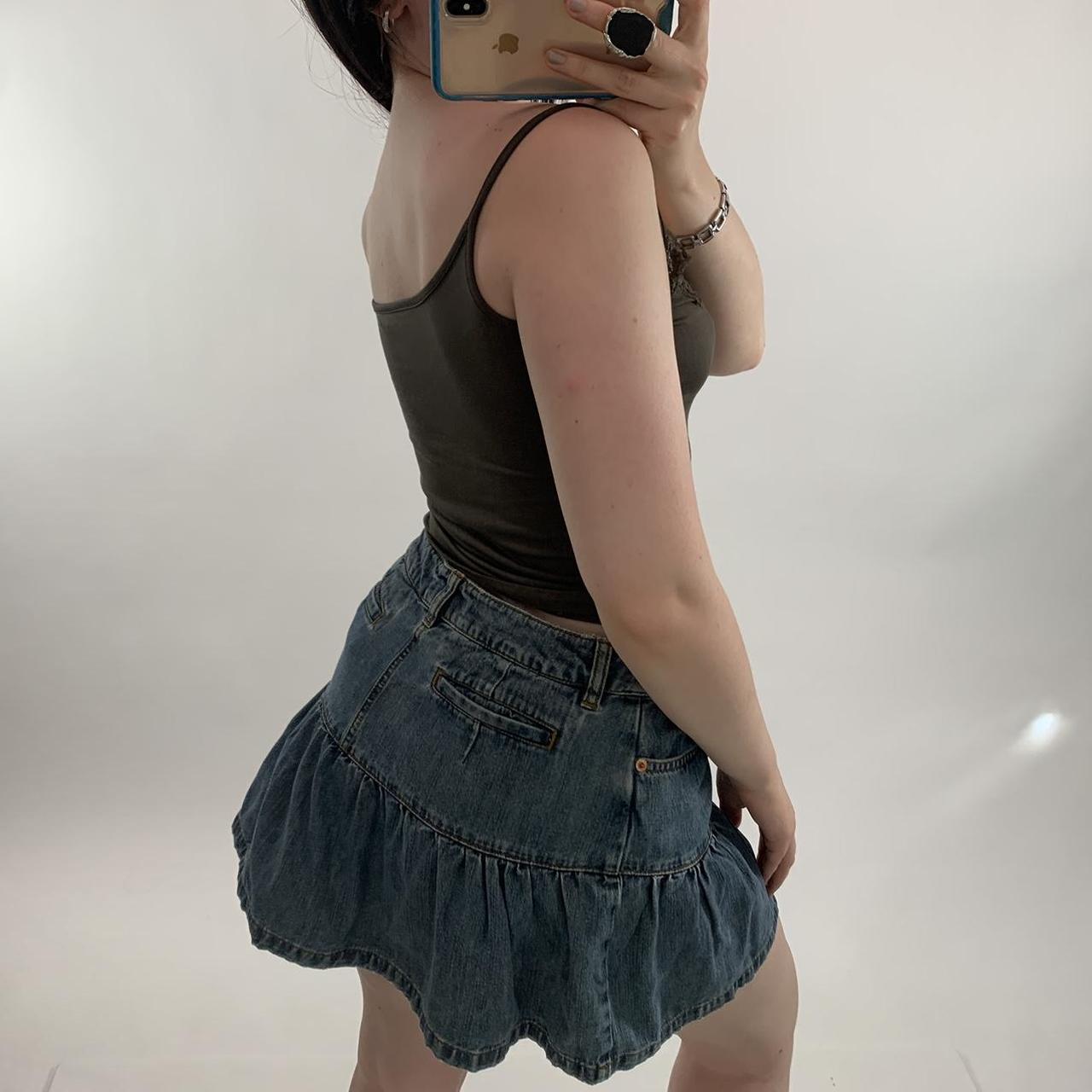 00s blue pleated denim mini skirt Brand is Oasis In... - Depop