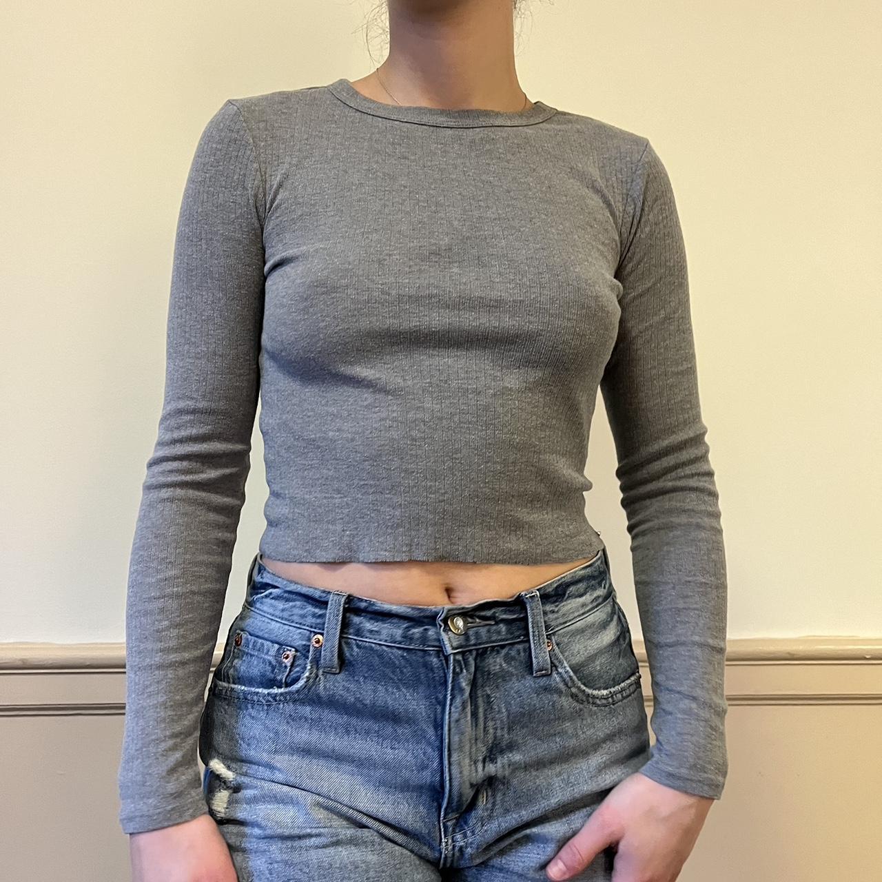 Wild fable grey ribbed long sleeve — cropped - Depop