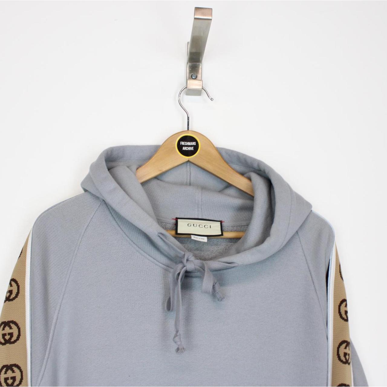 Gucci Grey Interlocking GG Monogram Logo Tape Hoodie... - Depop