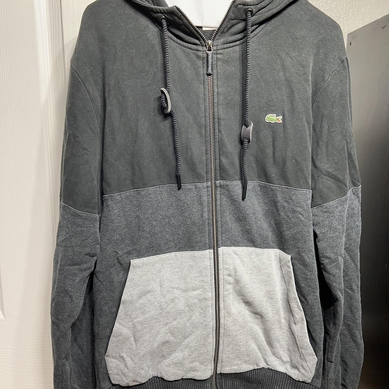 Men’s Lacoste grey and black hooded zip up... - Depop