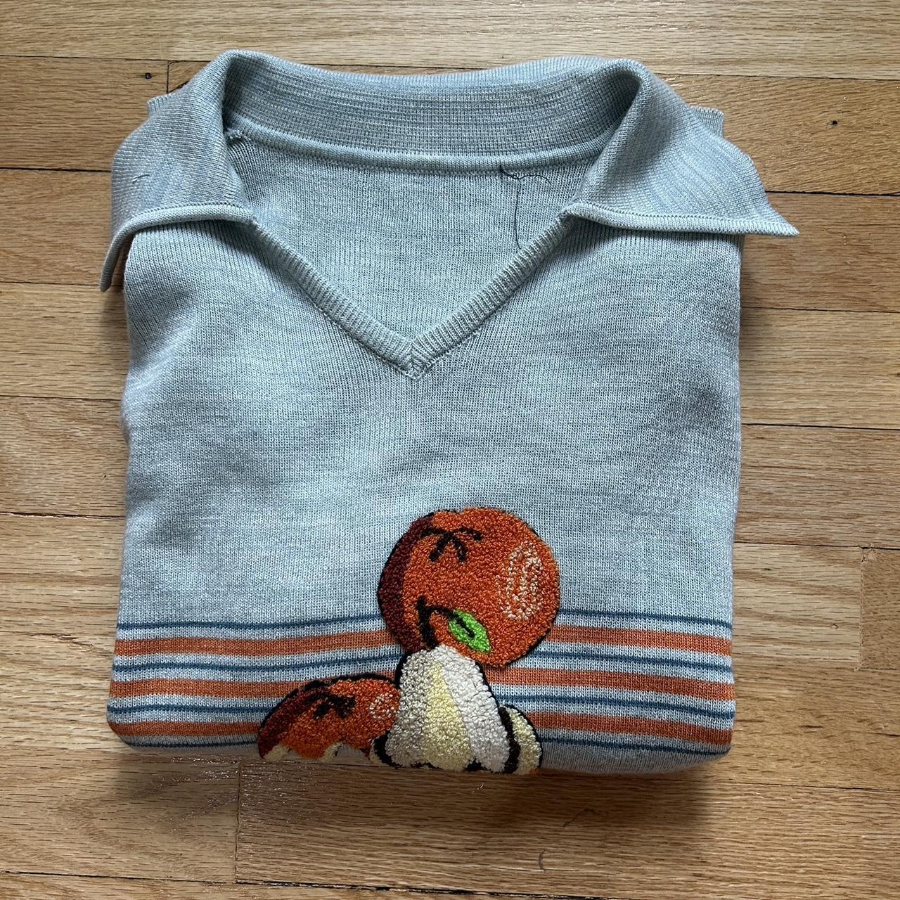 gorgeous vintage sweater 70s terry cloth design blue... - Depop