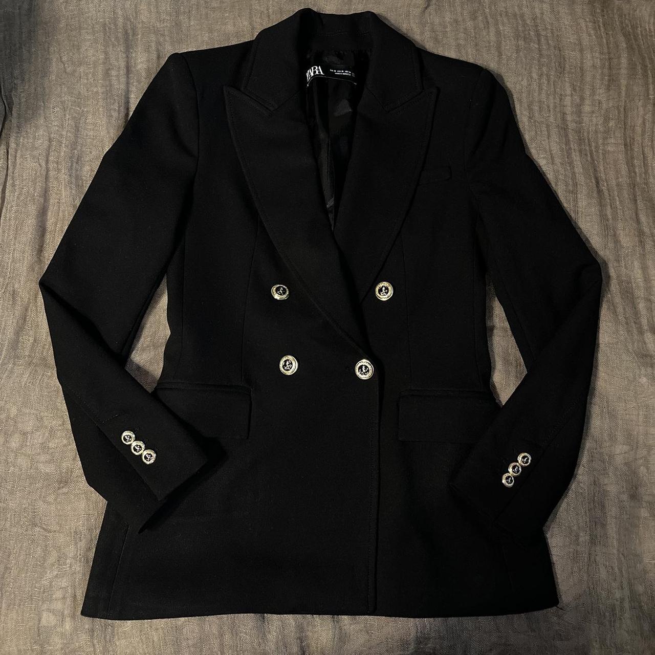 ZARA Double Breasted Blazer Color: Black Size:... - Depop
