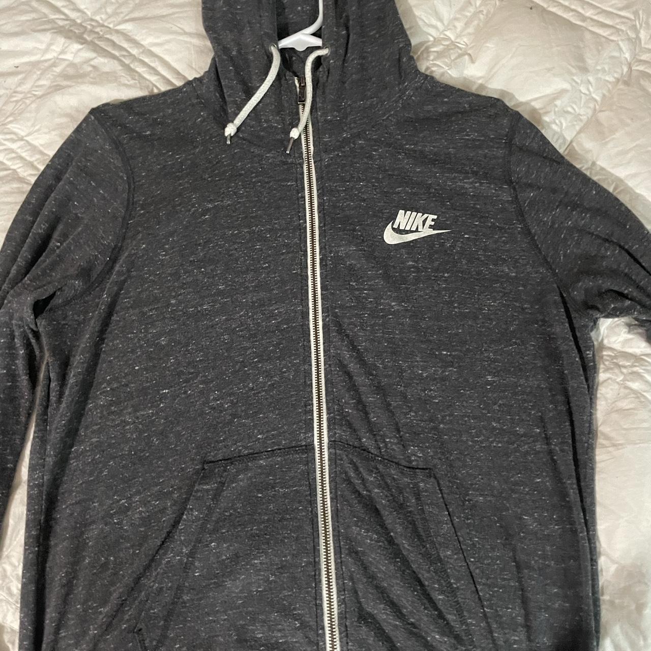 Dark gray Nike zip up hoodie. Size large. Super soft... - Depop