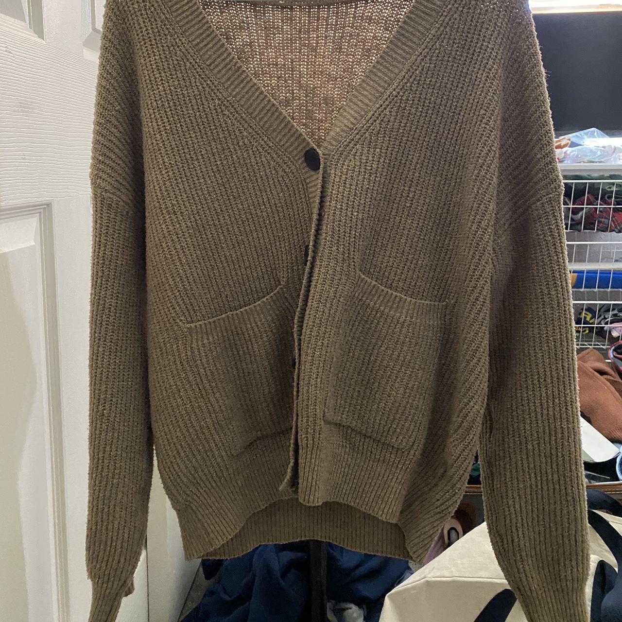 cute light brown knitted cardigan -medium/large... - Depop