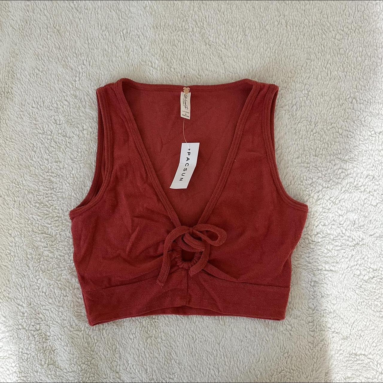 Pacsun LA Hearts lounge red terry cloth tie tank top... - Depop