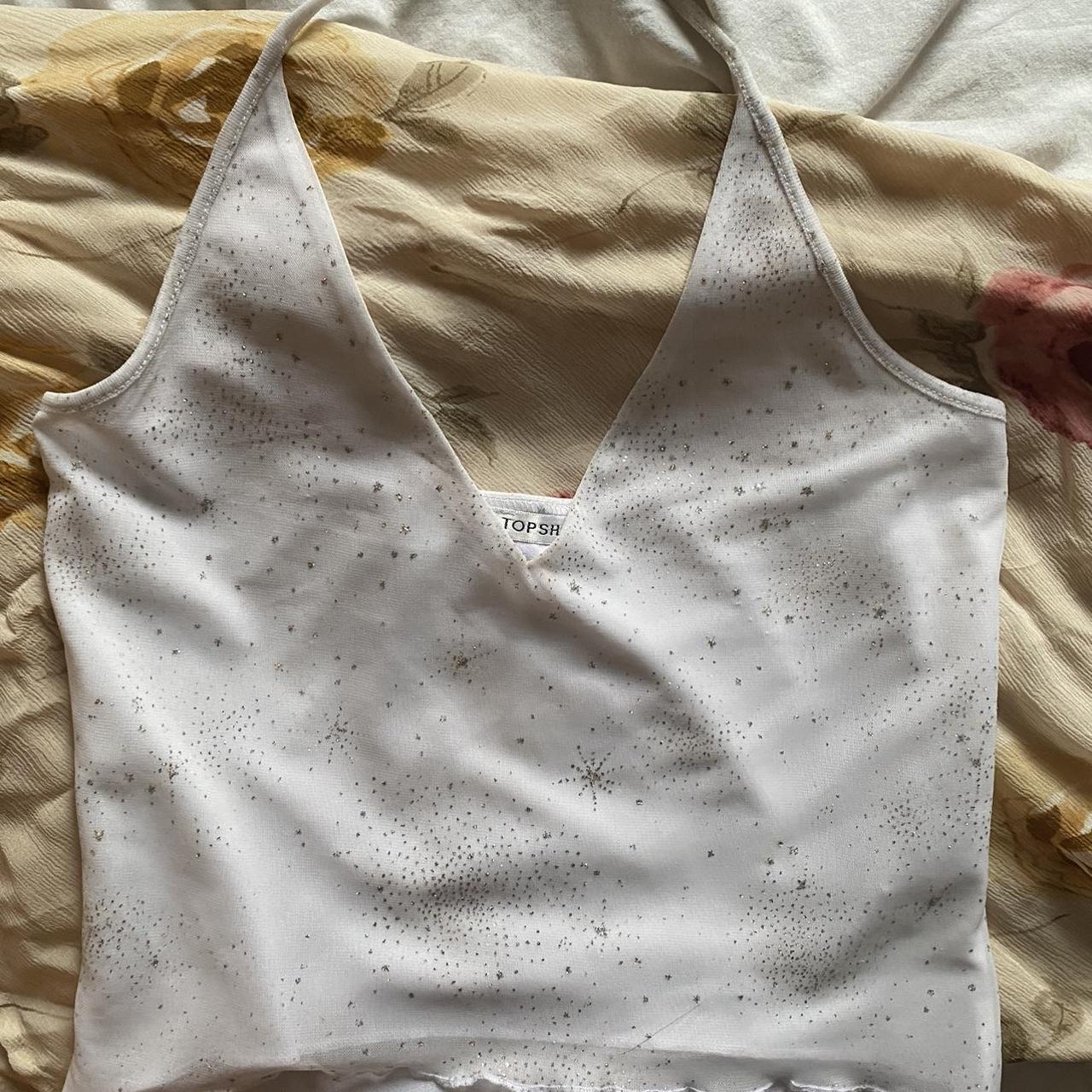 old label topshop white mesh overlay halter top... - Depop