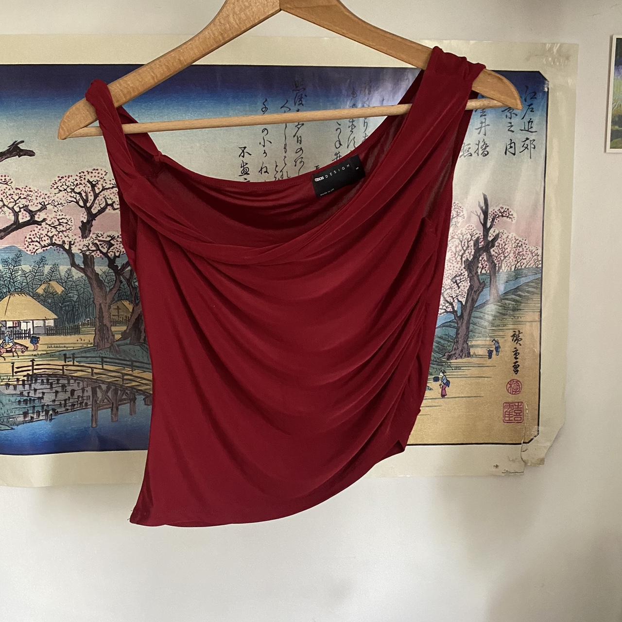 slinky red off the shoulder top super flattering... - Depop