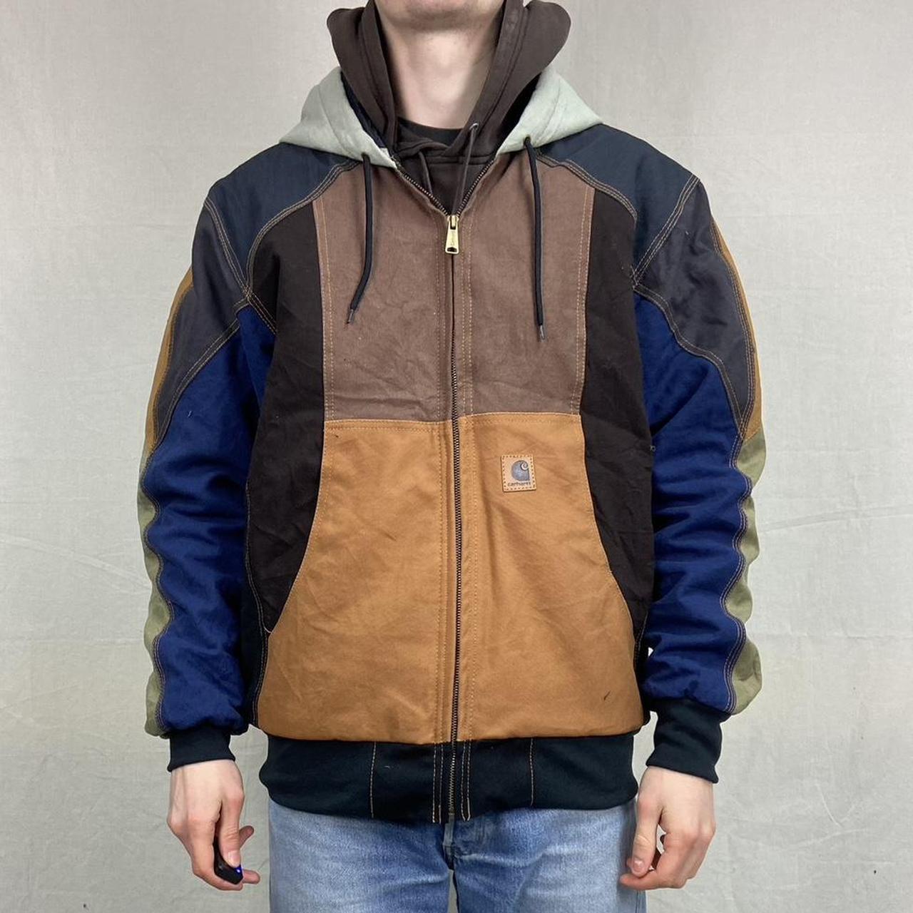 Carhartt rework jacket in a patchwork tan and... - Depop