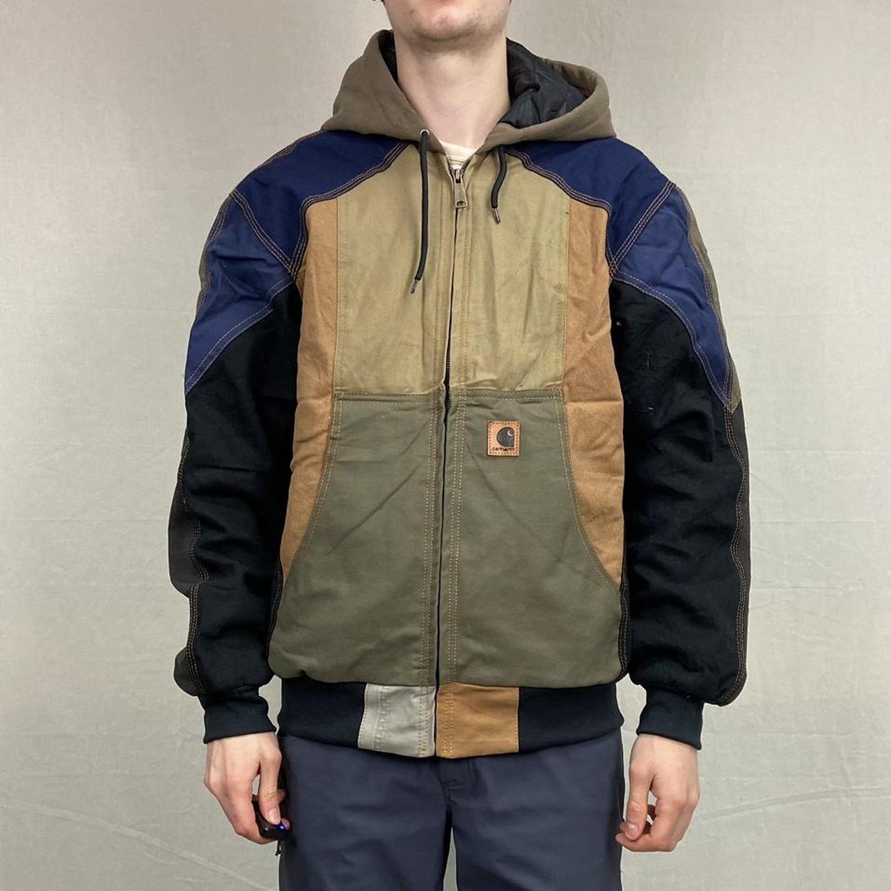 Carhartt rework jacket in a patchwork tan and... - Depop