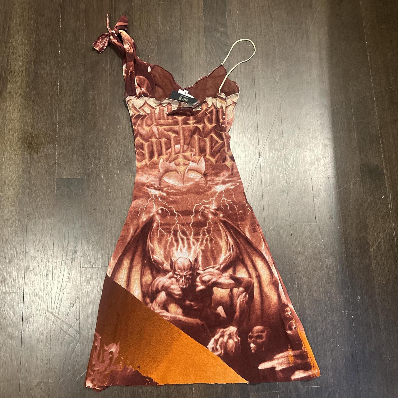 Jean Paul Gaultier Mini Dress with Gothic Print... - Depop