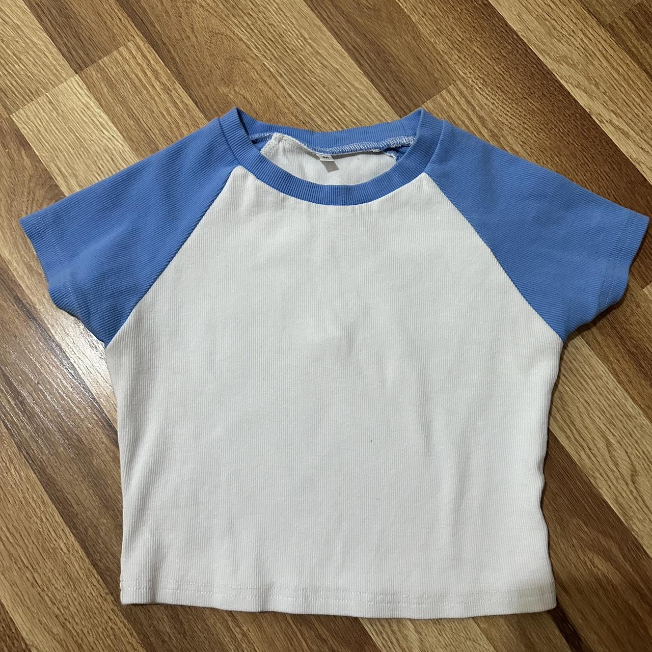 blue and white baby tee from yesstyle - Depop