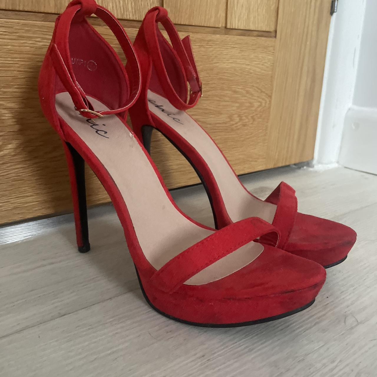 Chic Red Platform Strappy Heels. Size 6. Worn a few... - Depop