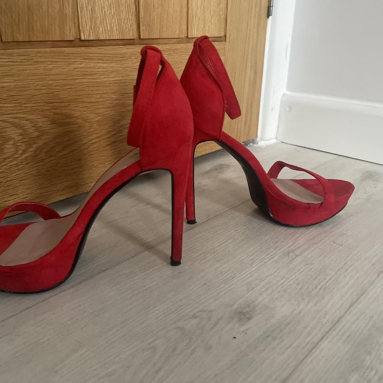 Chic Red Platform Strappy Heels. Size 6. Worn a few... - Depop