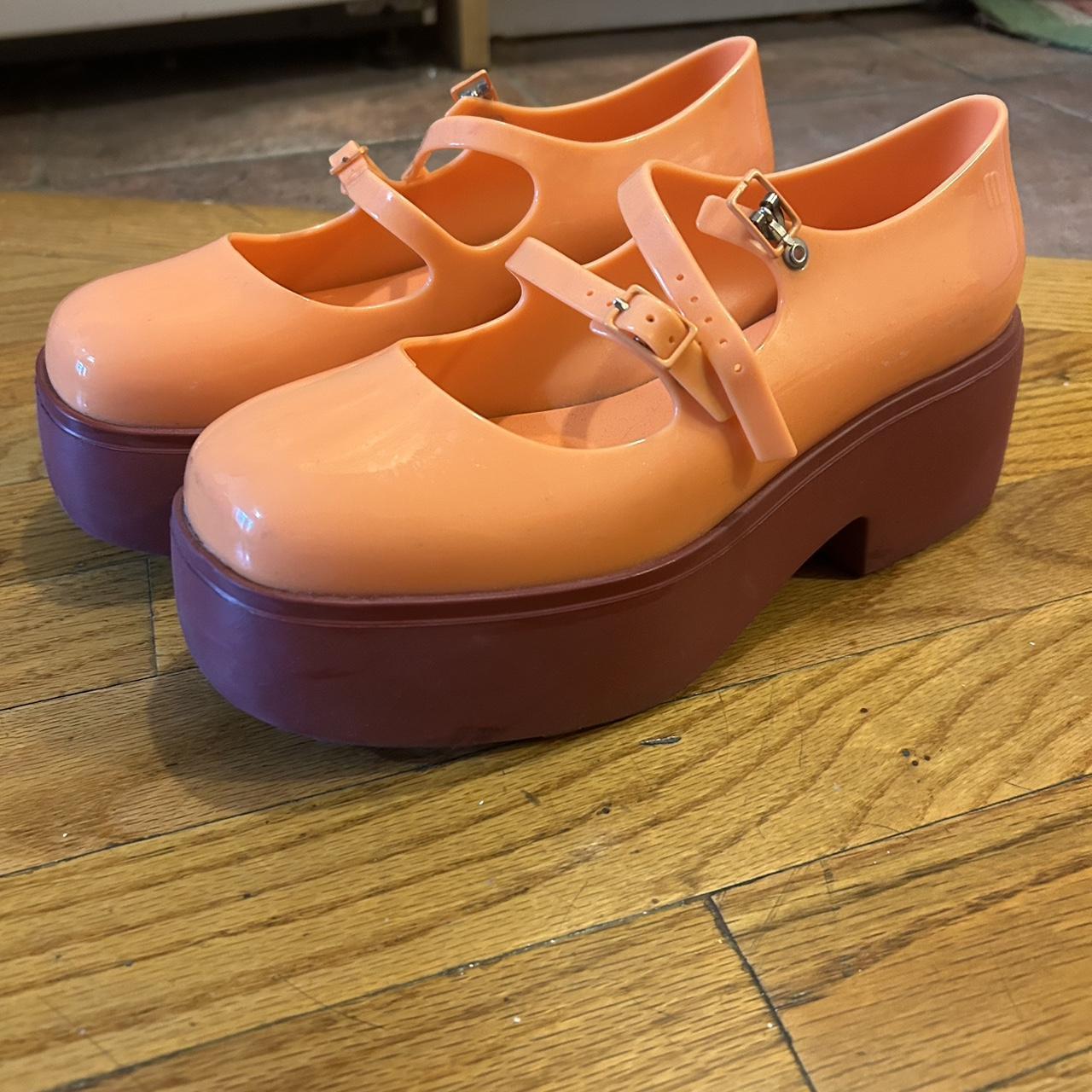 Melissa Orange double strap platform Mary Jane’s.... - Depop
