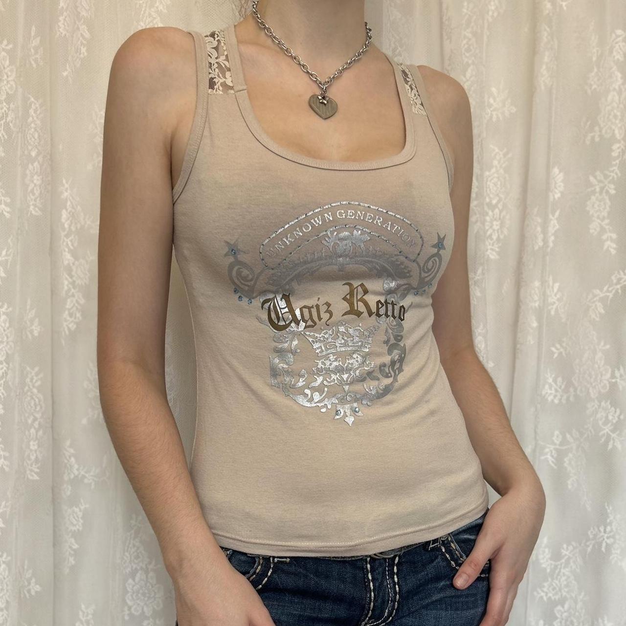 Y2K 2000s Mall Goth Tan Tank Top With Cutouts The... - Depop