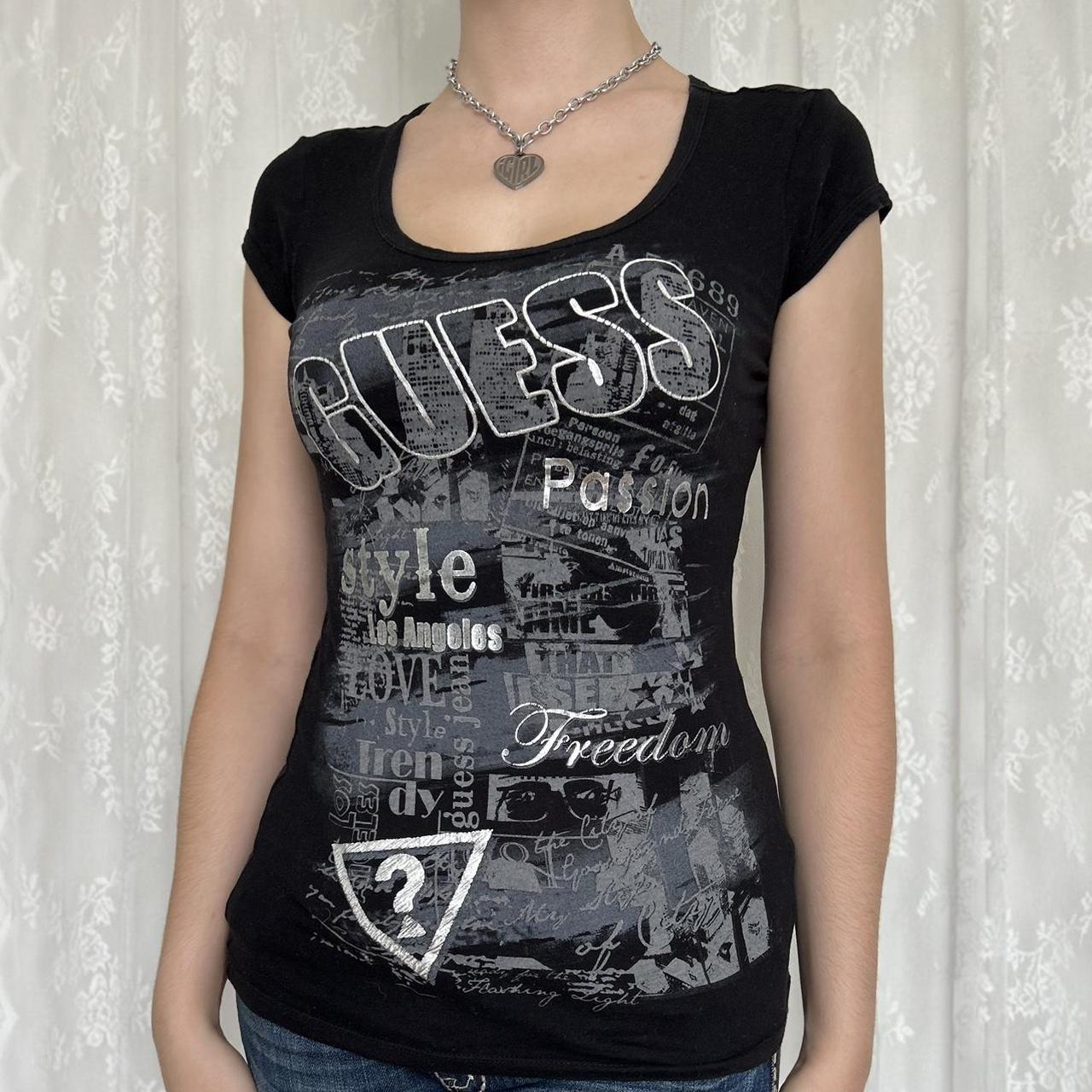 Cyber Y2K 2000s Grunge Mall Goth Black Guess T-Shirt... - Depop
