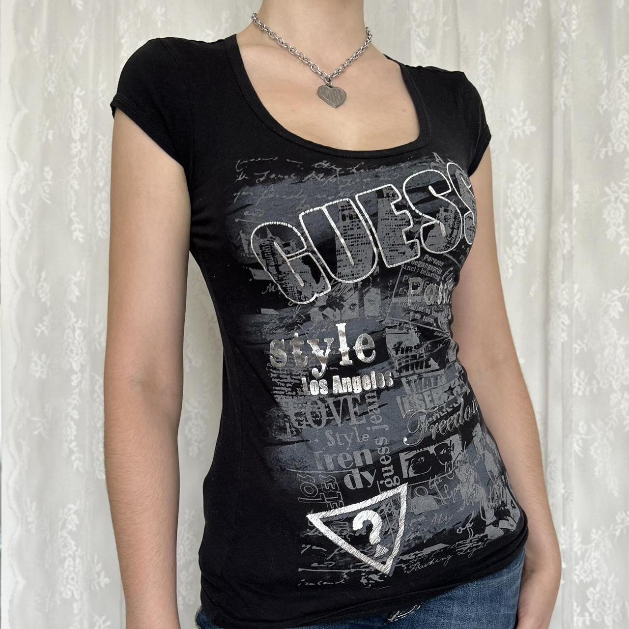 Cyber Y2K 2000s Grunge Mall Goth Black Guess T-Shirt... - Depop