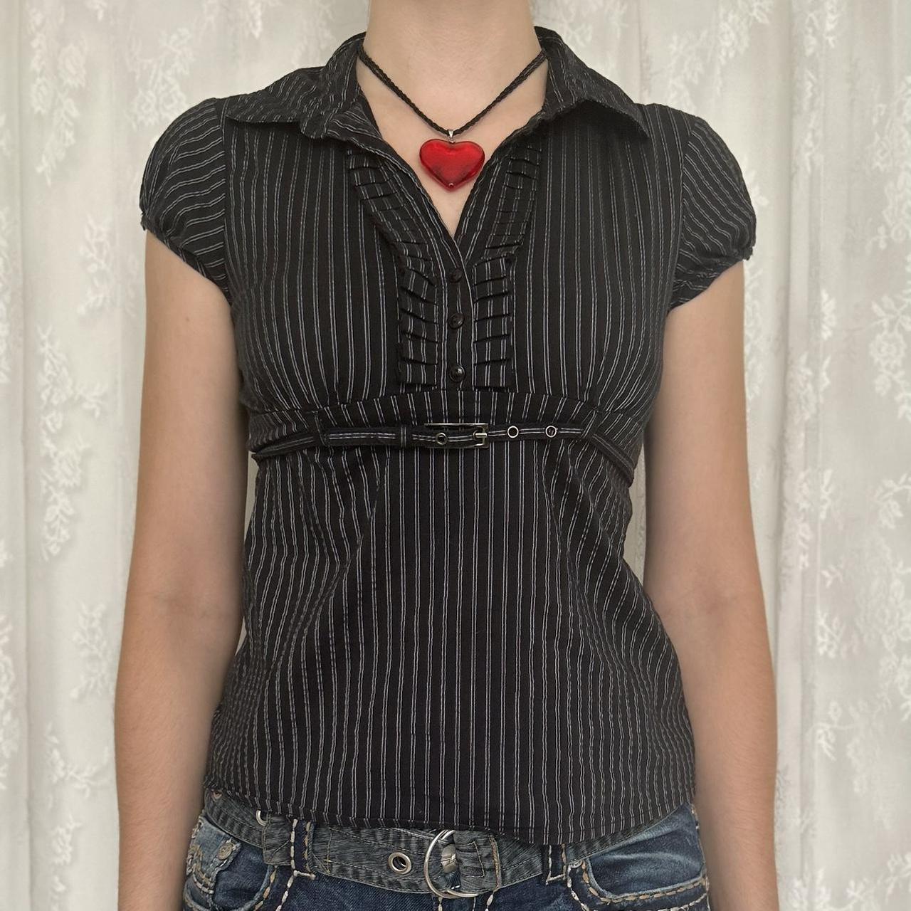 Y2K 2000s Gothic Grunge Pinstripe Button Down Blouse... - Depop